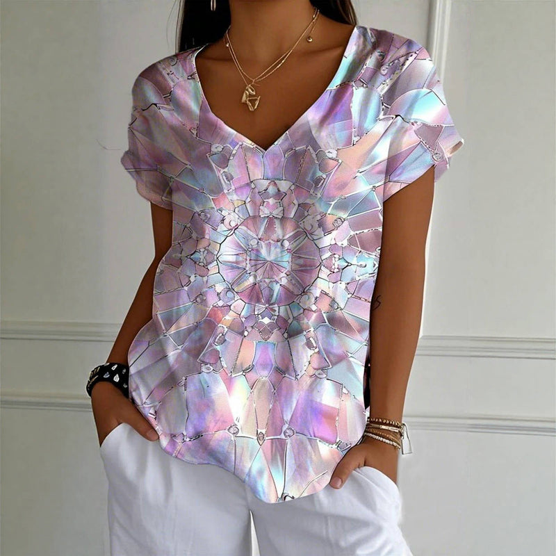 Vintage T-Shirt Med Geometriskt Tryck – Lena & Monica
